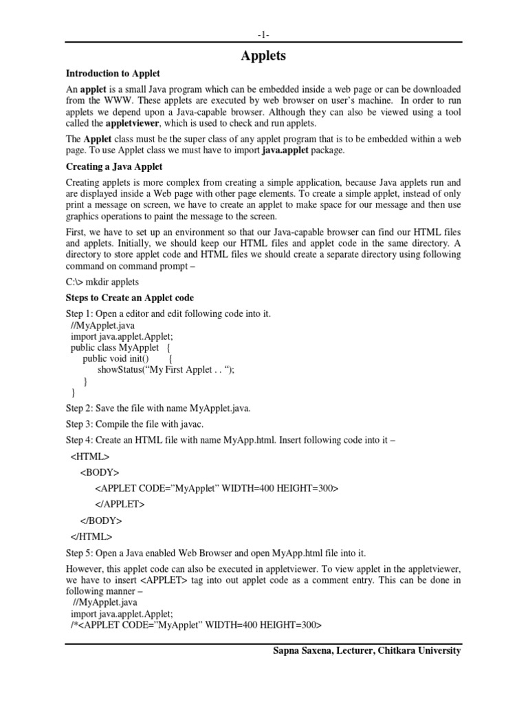 Introduction To Applet | PDF | Java (Programming Language) | Web Page