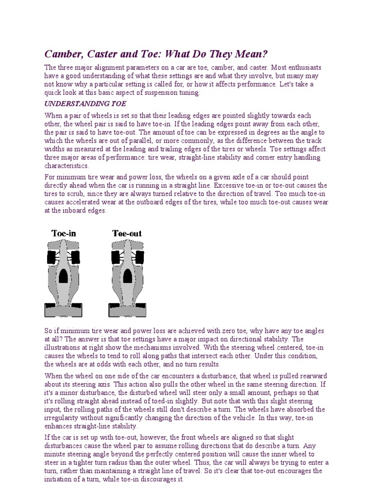 Camber, Caster and Toe: What Do They Mean? | PDF | Suspension (Vehicle ...