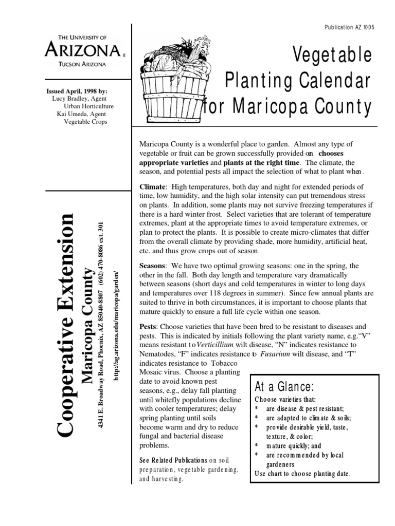 Vegetable Planting Calendar For Maricopa County: at A Glance | PDF ...