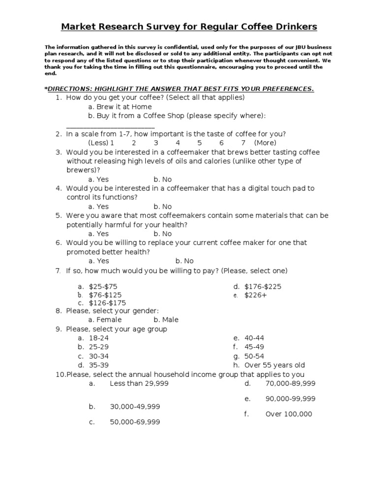 Coffee Survey | PDF | Coffee | Business
