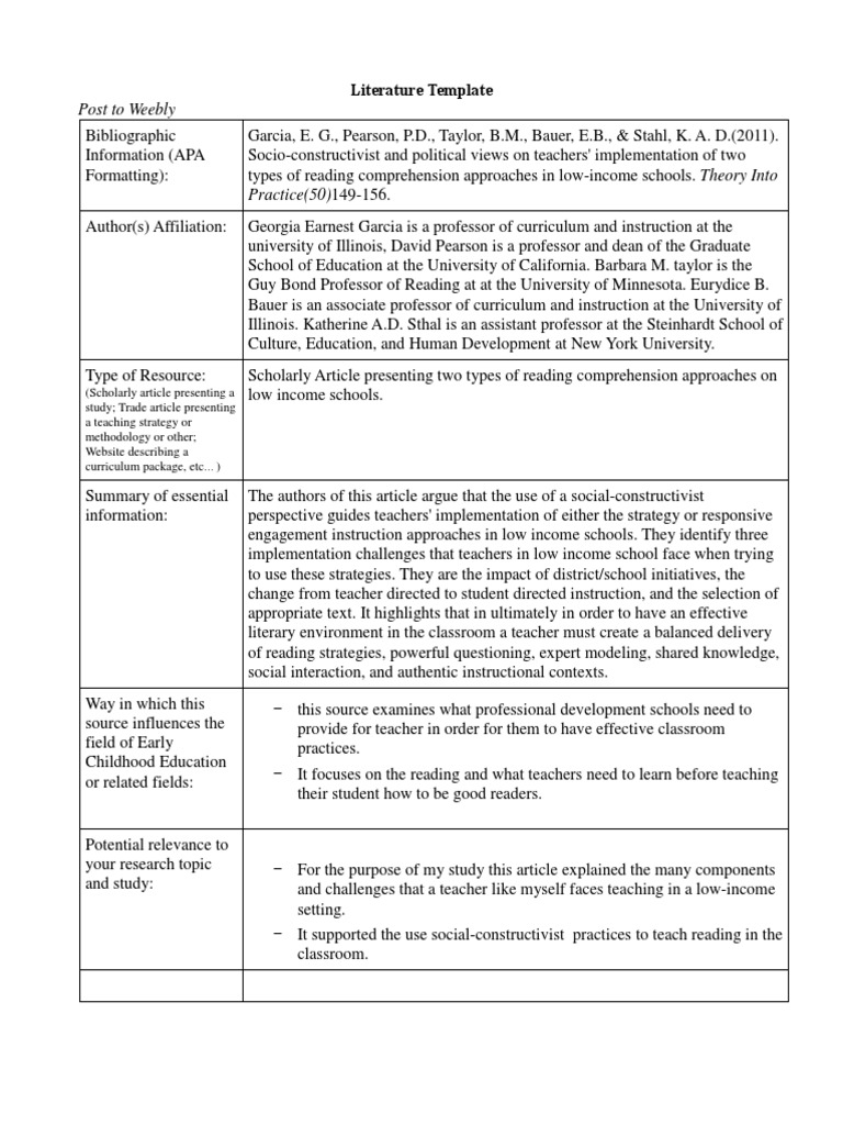 Lit Template 5 | PDF | Reading Comprehension | Teachers