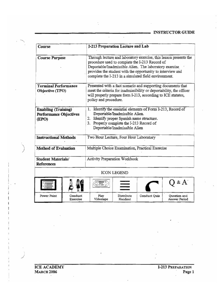 ICE 287 (G) Participant Workbook - I-213 Preparation | PDF