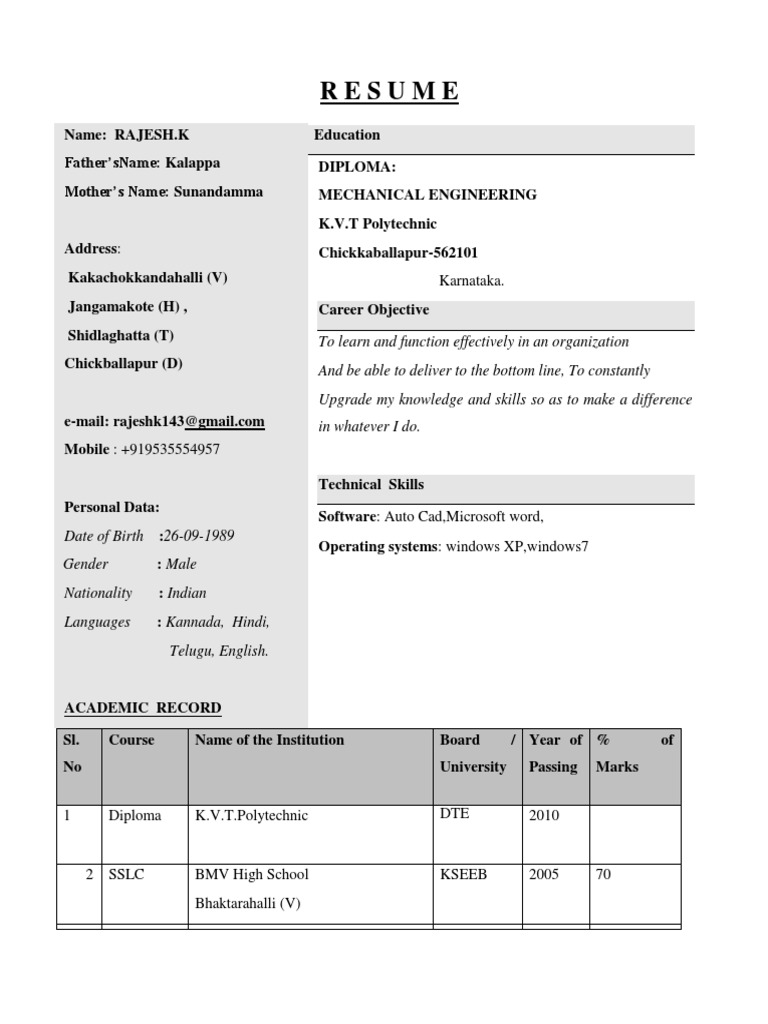 Rajesh K's Mechanical Engineering Resume | PDF | Computers