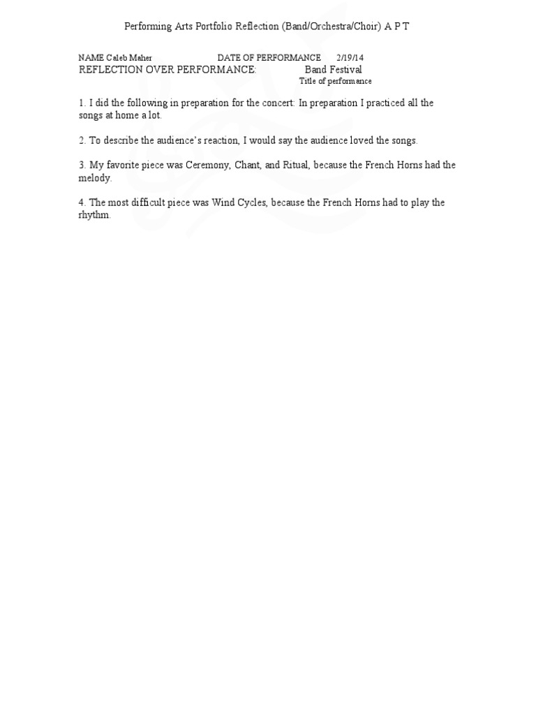 Band Performance Reflection by Caleb Maher | PDF | Art