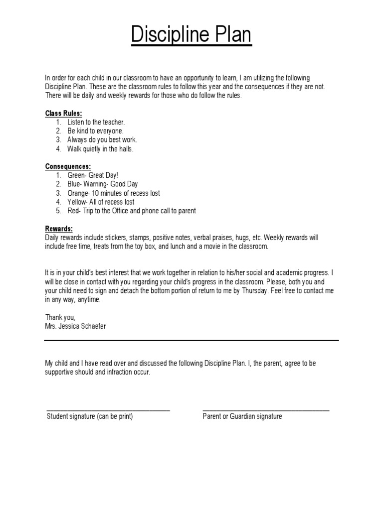 Classroom Discipline Plan Overview | PDF | Career & Growth | Wellness