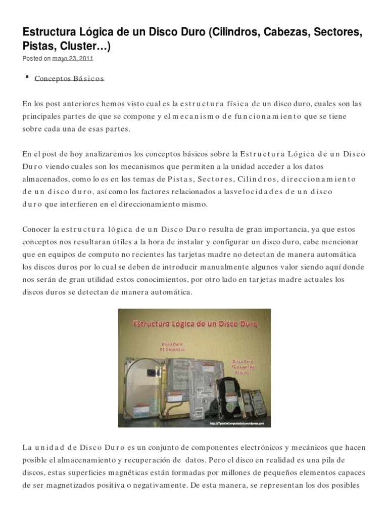 Estructura Lógica de Un Disco Duro (Cilindros, Cabezas, Sectores, Pistas, Cluster ) | PDF ...