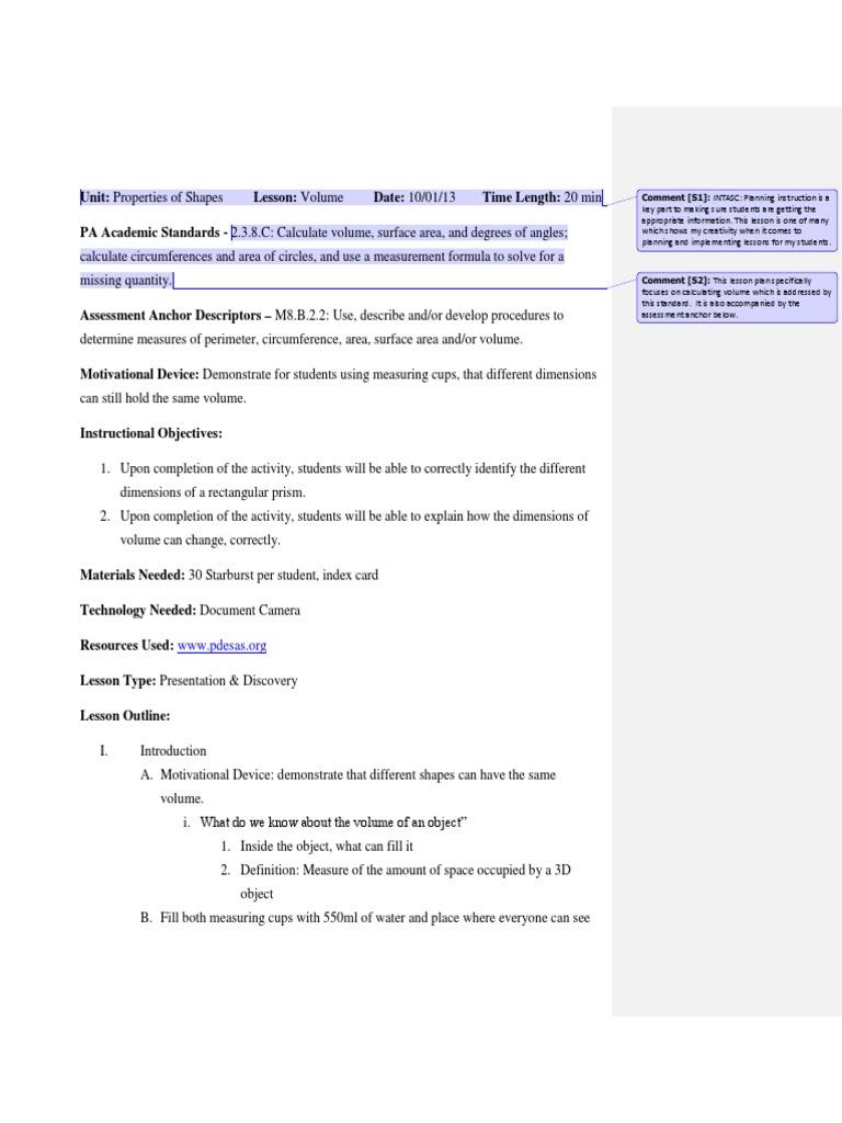Starburst Volume Lesson Plan GR 8 PDF | PDF | Volume | Lesson Plan