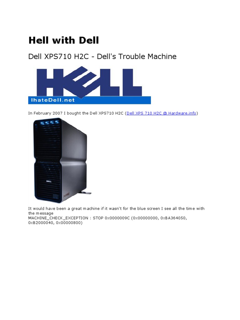 Hell With Dell: Dell XPS710 H2C - Dell's Trouble Machine | PDF ...