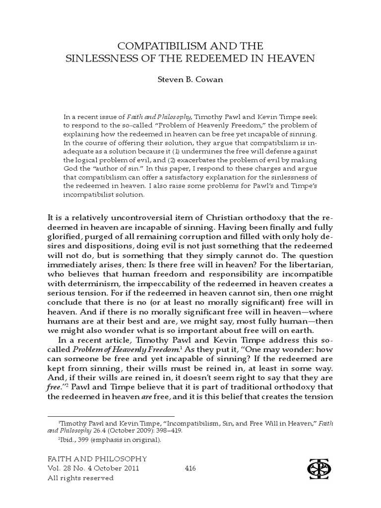 Defending the Compatibilist Solution to the Problem of Heavenly Freedom ...
