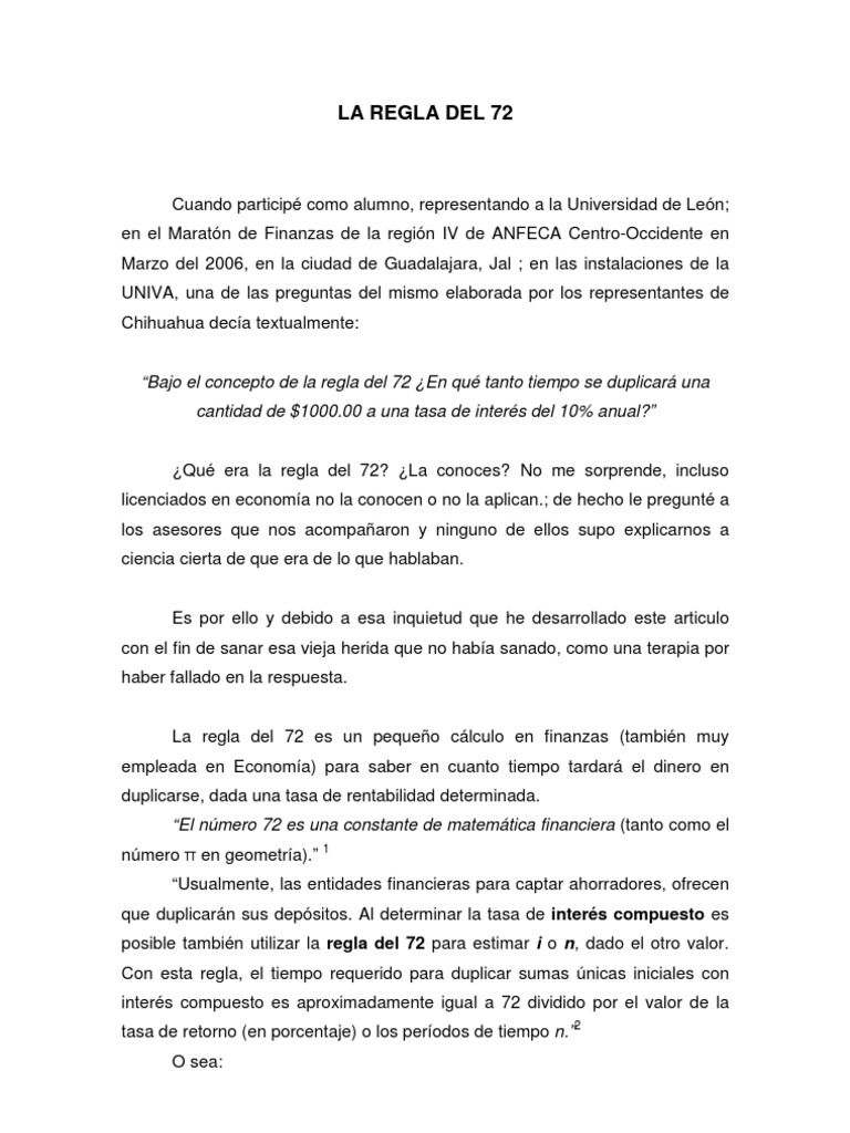 La Regla Del 72 | PDF | Interés | Enseñanza de matemática