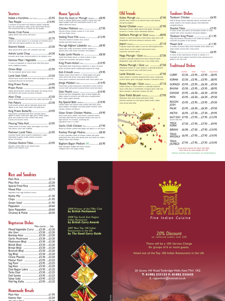 Raj Pavilion Menu | PDF | Kebab | Curry