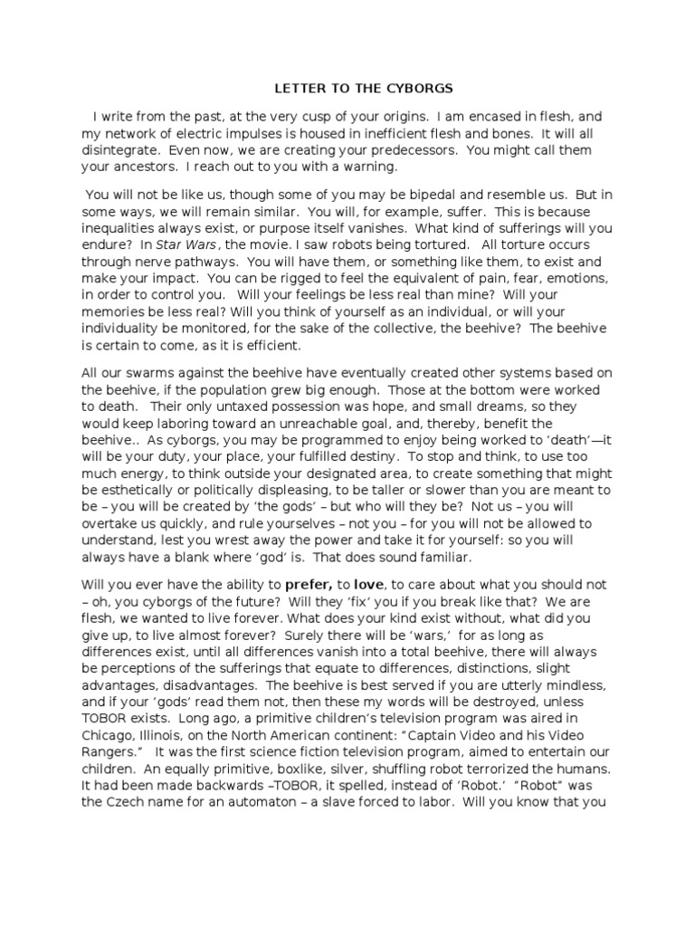 Letter To The Cyborgs | PDF | Cyborg | Robot