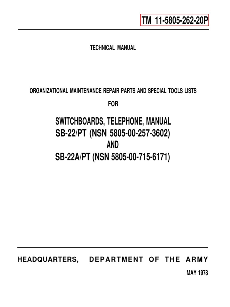 TM 11-5805-262-20P - Switchboard - SB-22 - 1978 PDF | PDF | Reference ...