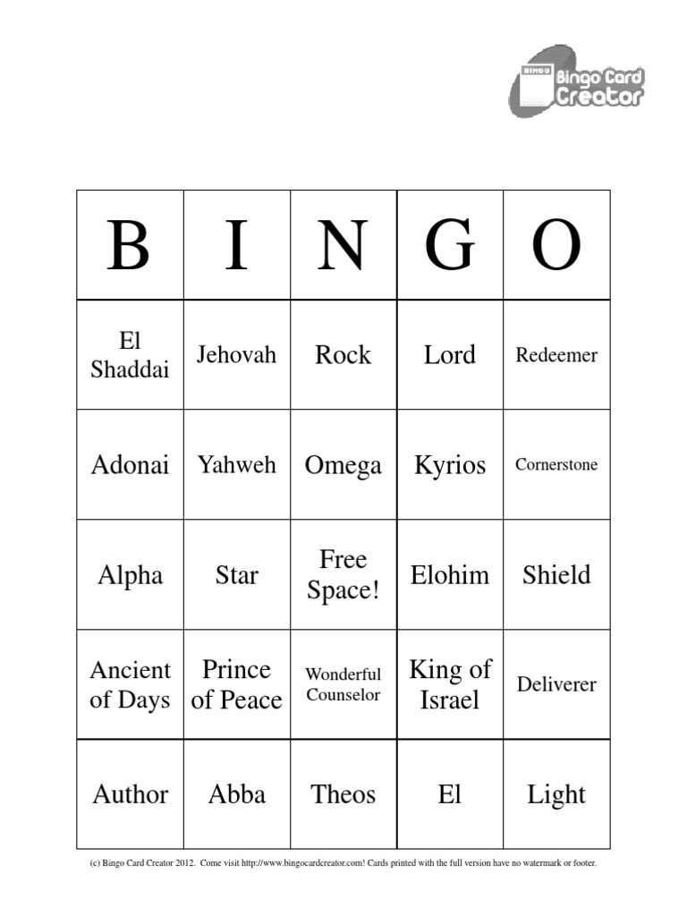 Bingo-Cards - PDF Names of God | PDF | Names Of God In Judaism | Jehovah
