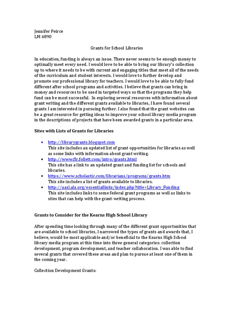 Grants for School Library Funding | PDF | School Library | Grant Writing