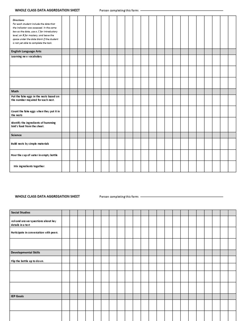 Whole Class Data Aggregation Sheet | PDF