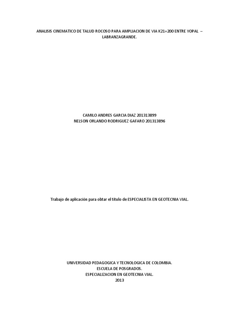ANALISIS CINEMATICO DE TALUD ROCOSO k21+200 | PDF | Falla (geología ...