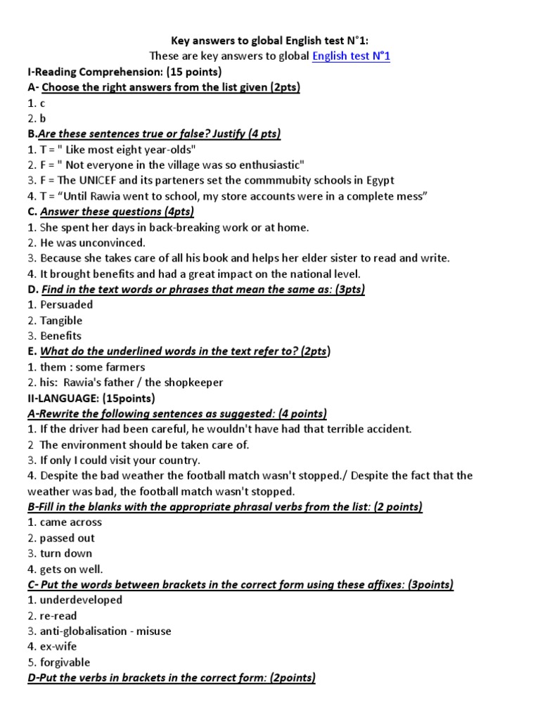 Key Answers To Global English Test N | PDF | Computer Virus | Online Chat