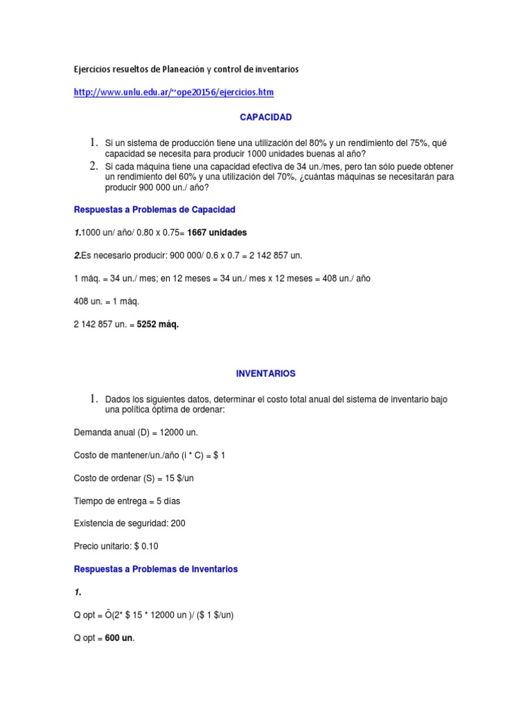 Ejercicios Resueltos de Planeación y Control de Inventarios | PDF ...