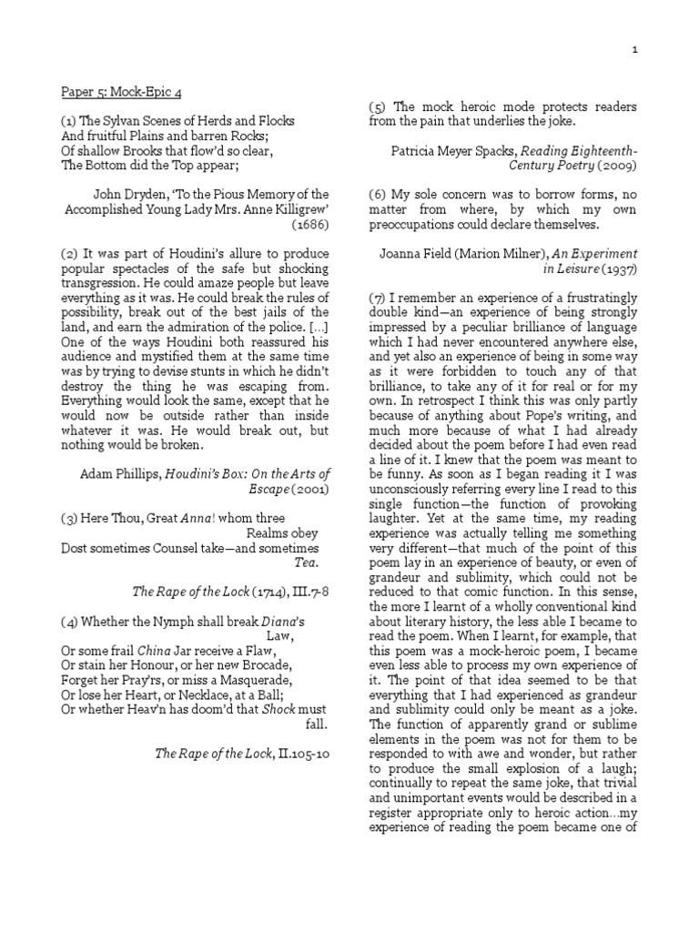 Mock Epic | PDF | Alexander Pope | Poetry