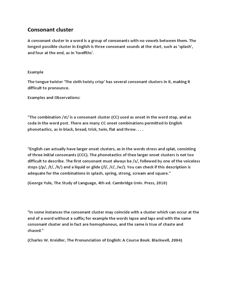 Consonant Cluster | PDF | Syllable | English Language