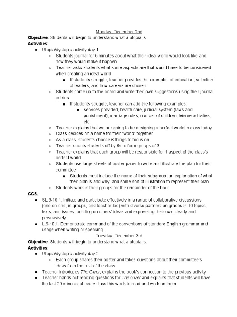 Utopia vs. Dystopia Lesson Plan | PDF | Dystopia | Utopia
