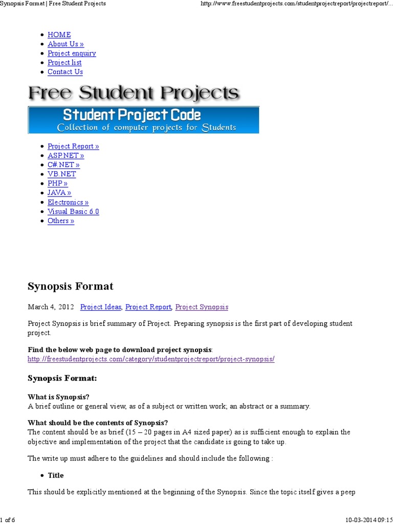 Synopsis Format _ Free Student Projects | World Wide Web | Technology