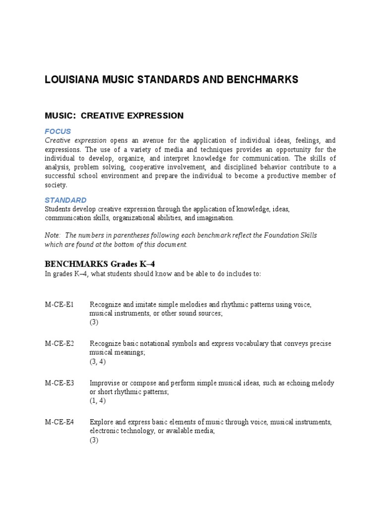 Louisiana Music Standards Overview | PDF | Aesthetics | Singing