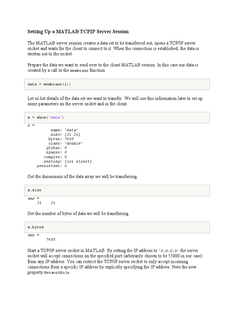 Setting Up A MATLAB TCPIP Server Session | PDF | Graph Theory | Network ...