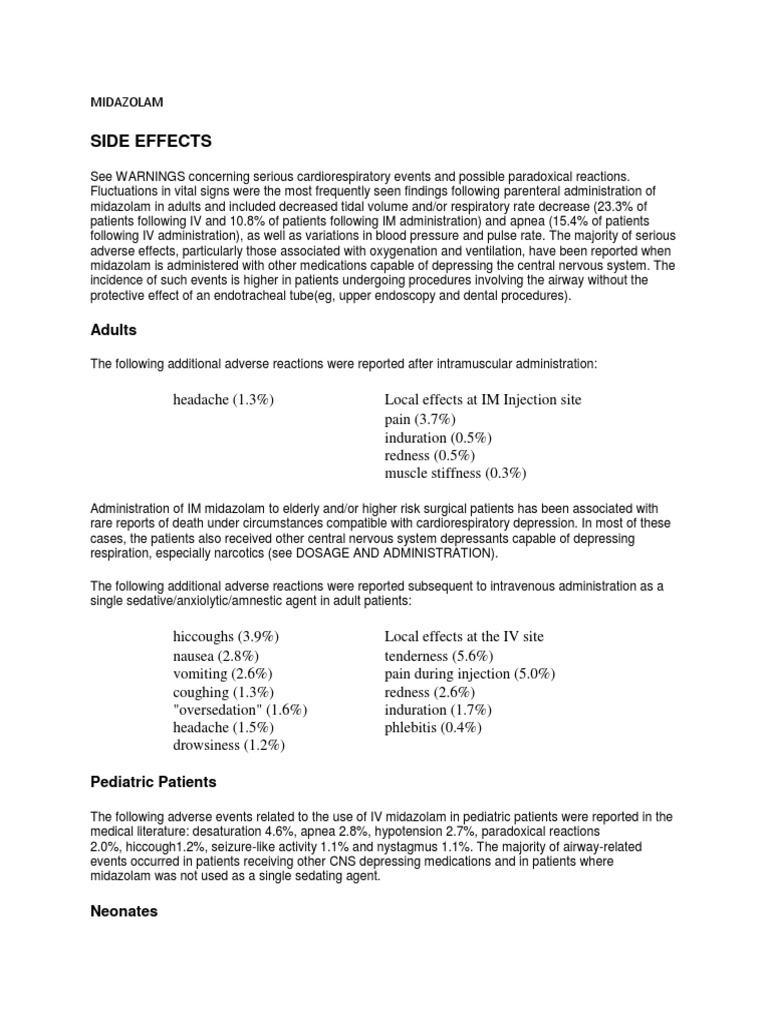 Side Effects: Adults | PDF | Midazolam | Pharmacokinetics