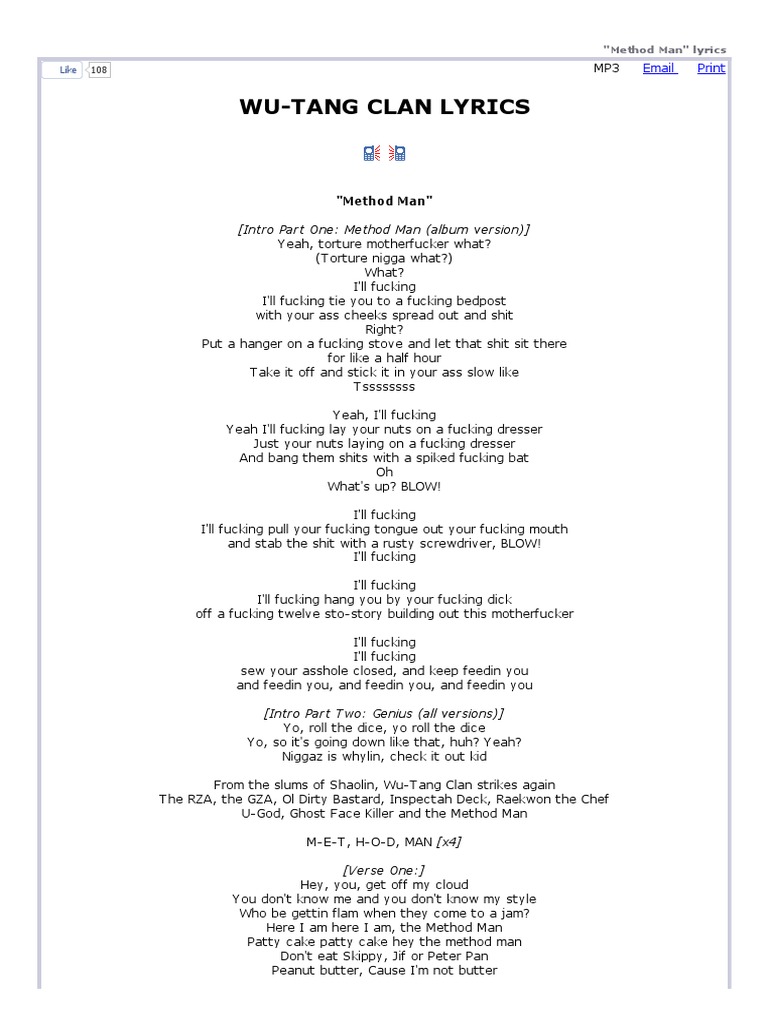 Wu-Tang Clan Lyrics - Method Man | PDF | Hip Hop | Entertainment (General)