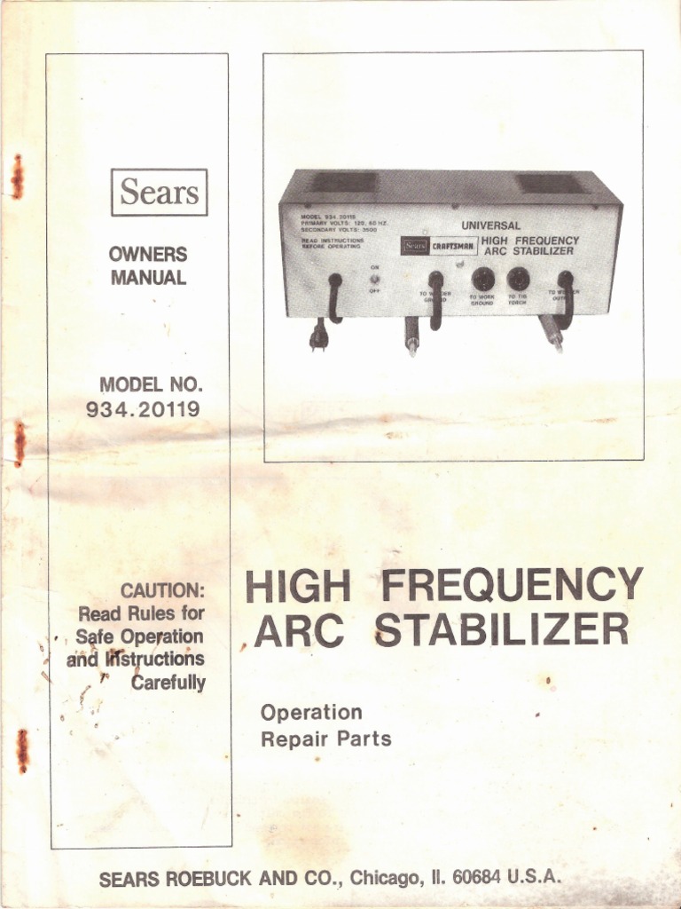 Sears Universal Arc Stabilizer Owners Manual 934.20119 | PDF