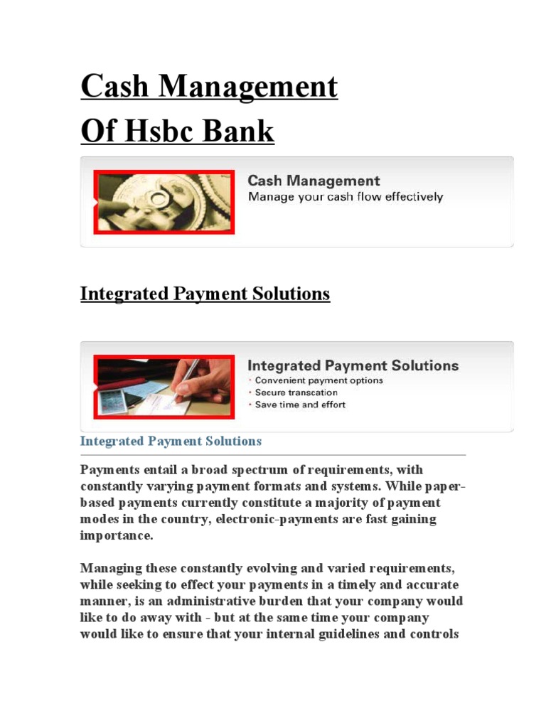 Cash Management of HSBC Bank: Integrated Payment Solutions | PDF ...