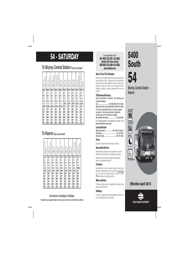 Route 54 Apr 2013 SCH | PDF | Public Transport | Transport