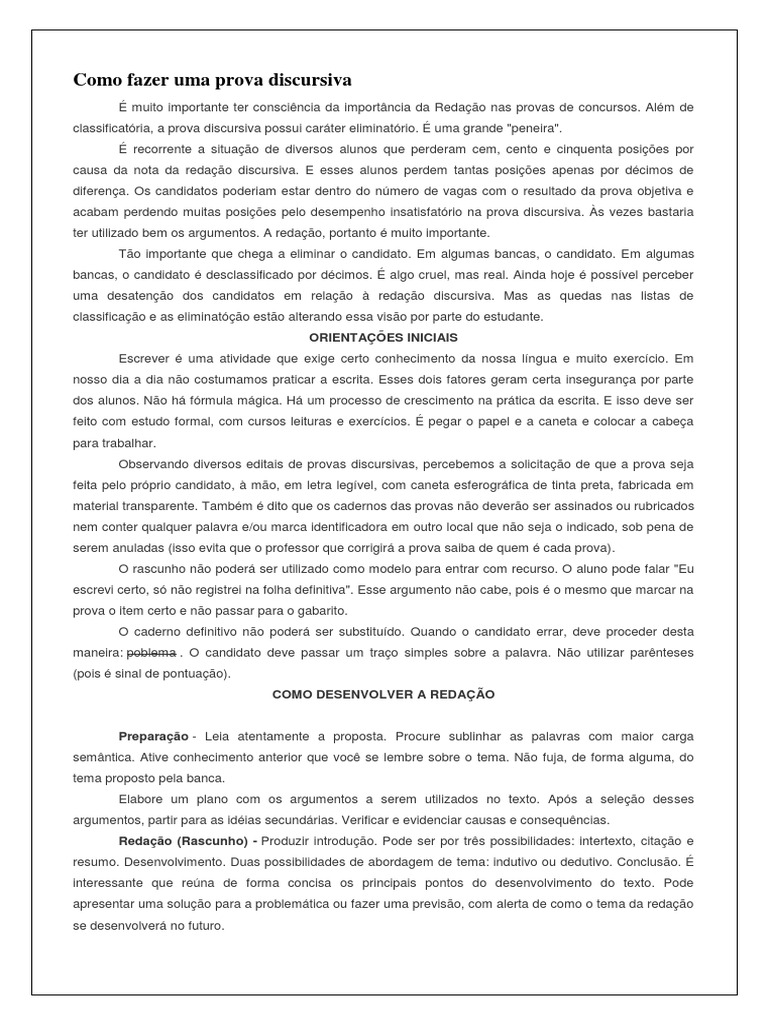 Como Fazer Uma Prova Discursiva | Argumento | Informação | Avaliação ...