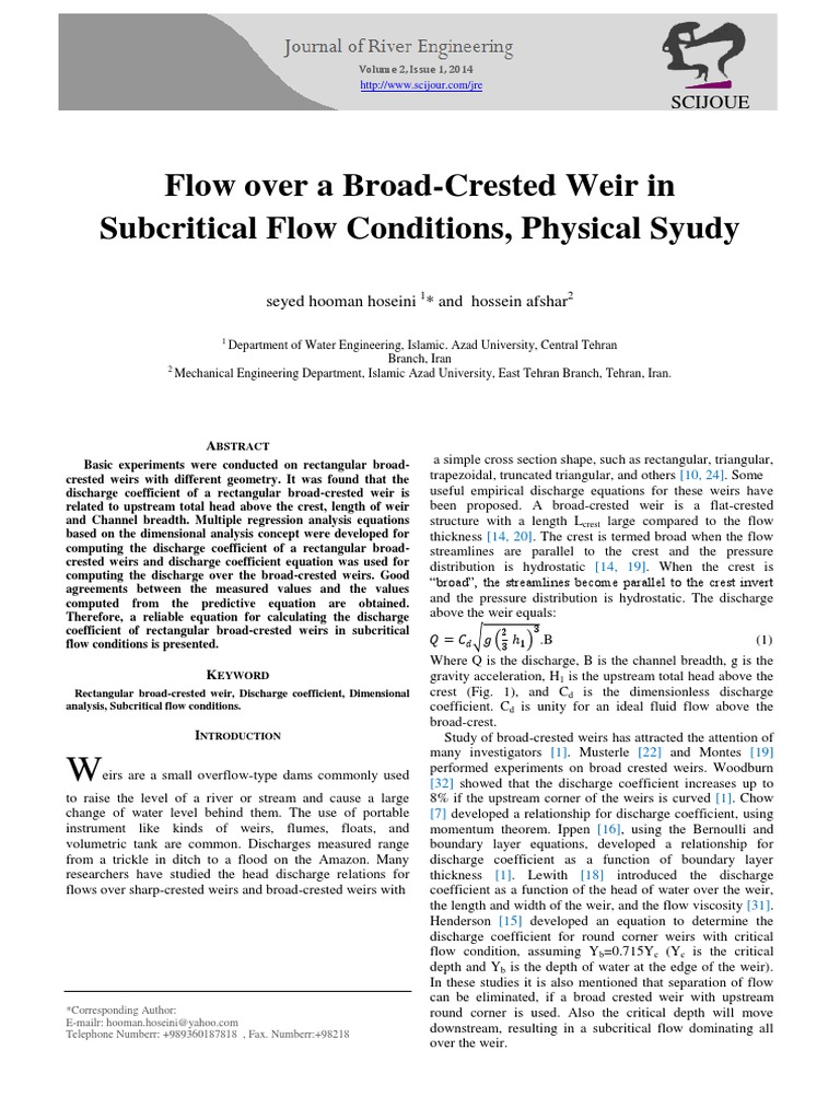 Flow Over A Broad-Crested Weir in Subcritical Flow Conditions, Physical Study | PDF | Fluid ...
