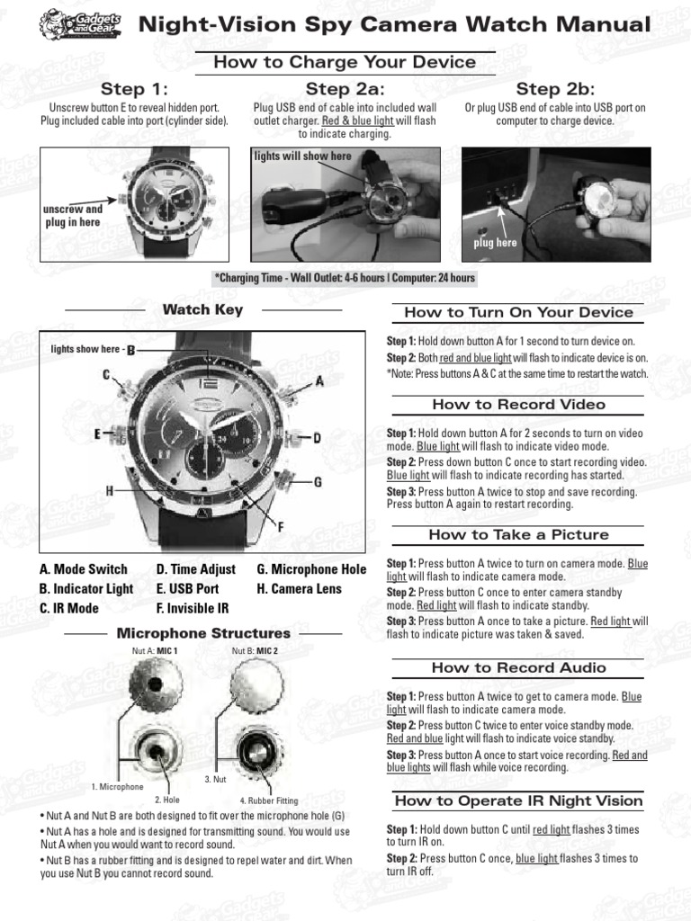 Night Vision Spy Camera Watch Manual Version2 Web Reduced | PDF | Usb ...