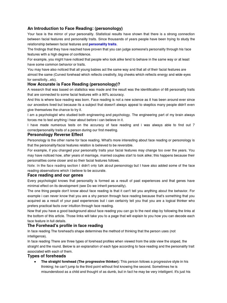Understanding Face Reading and Personality | PDF | Eyebrow | Face
