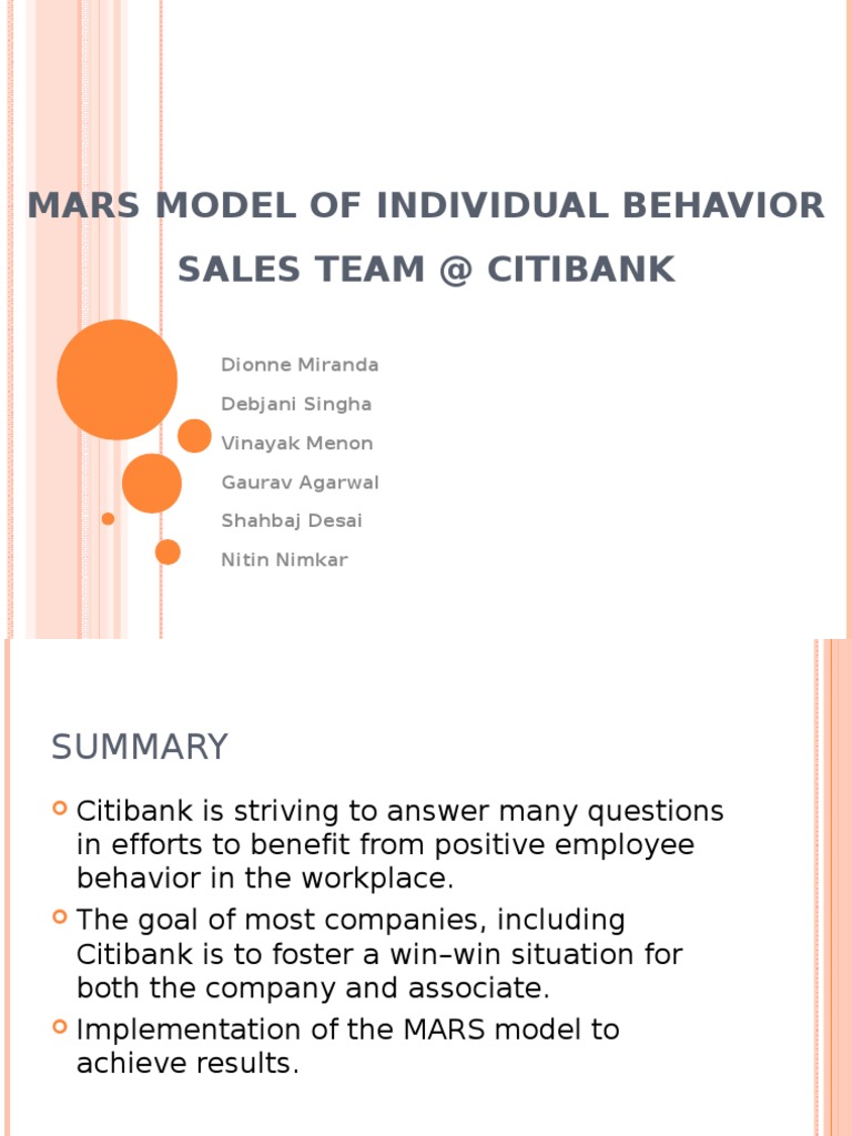 Mars Model of Individual Behavior Sales Team at Citibank | PDF ...