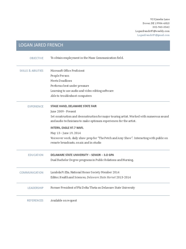 Logan French's Mass Communication Resume | PDF | Career & Growth ...
