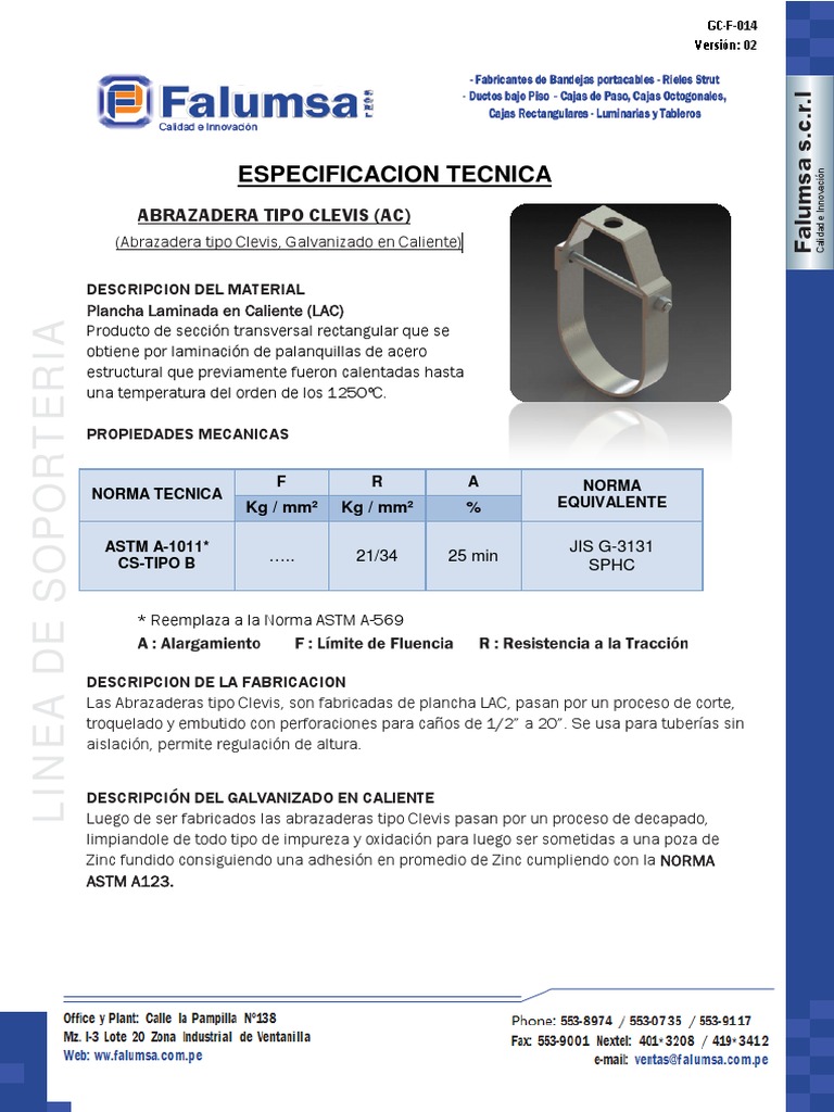 Especificación técnica de abrazaderas tipo Clevis galvanizadas para ...