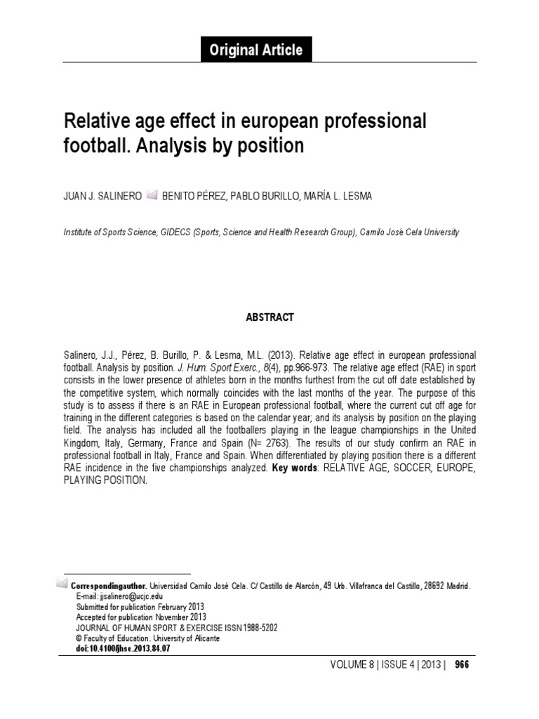 Relative Age Effect in European Professional | PDF | Chi Squared ...