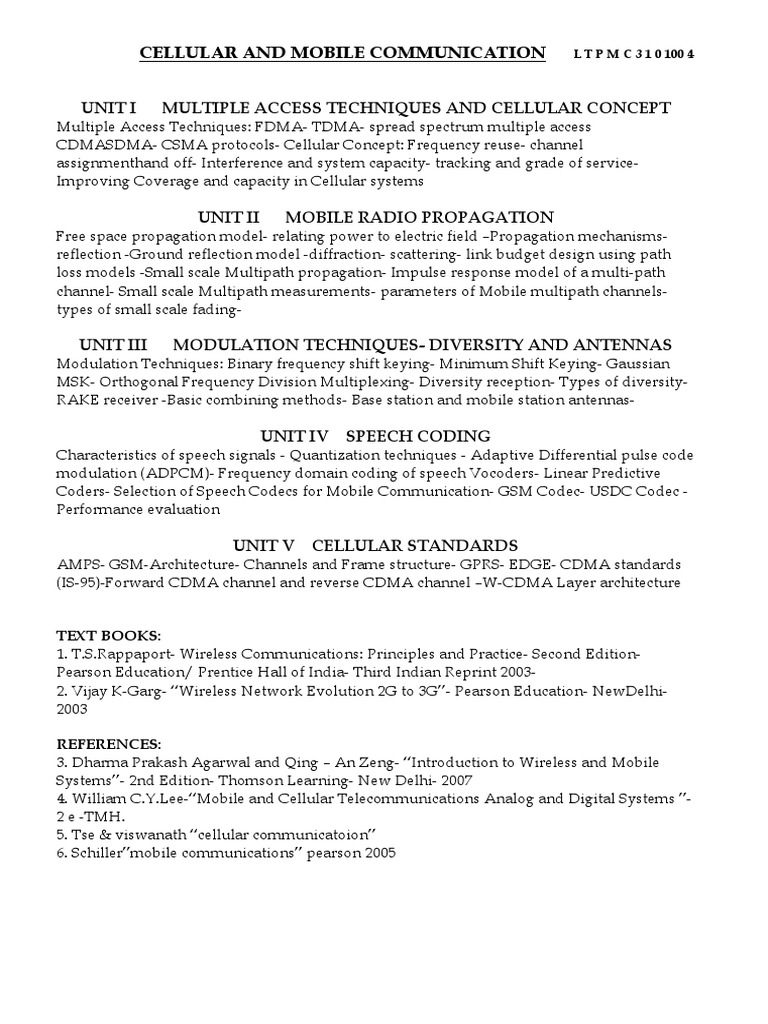 Cellular and Mobile Communication: Unit I Multiple Access Techniques and Cellular Concept | PDF ...