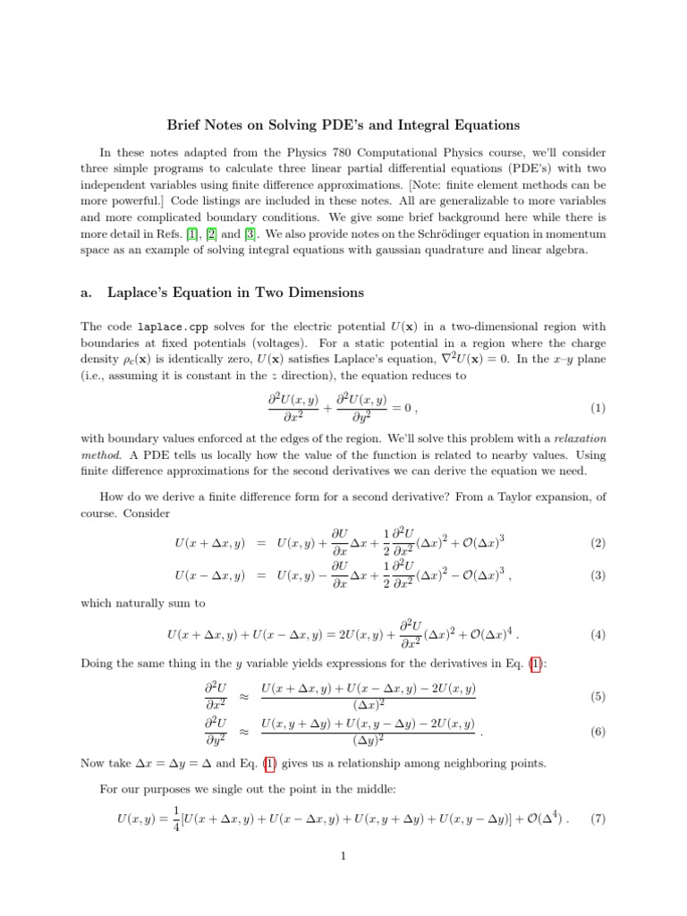 Brief Notes On Solving PDE's and Integral Equations | Download Free PDF ...
