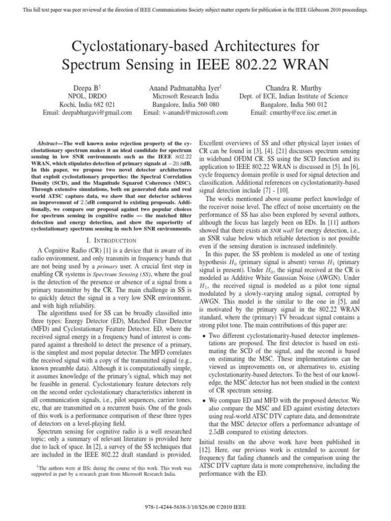 Cyclostationary Based Architectures For Pdf Cognitive Radio Spectral Density