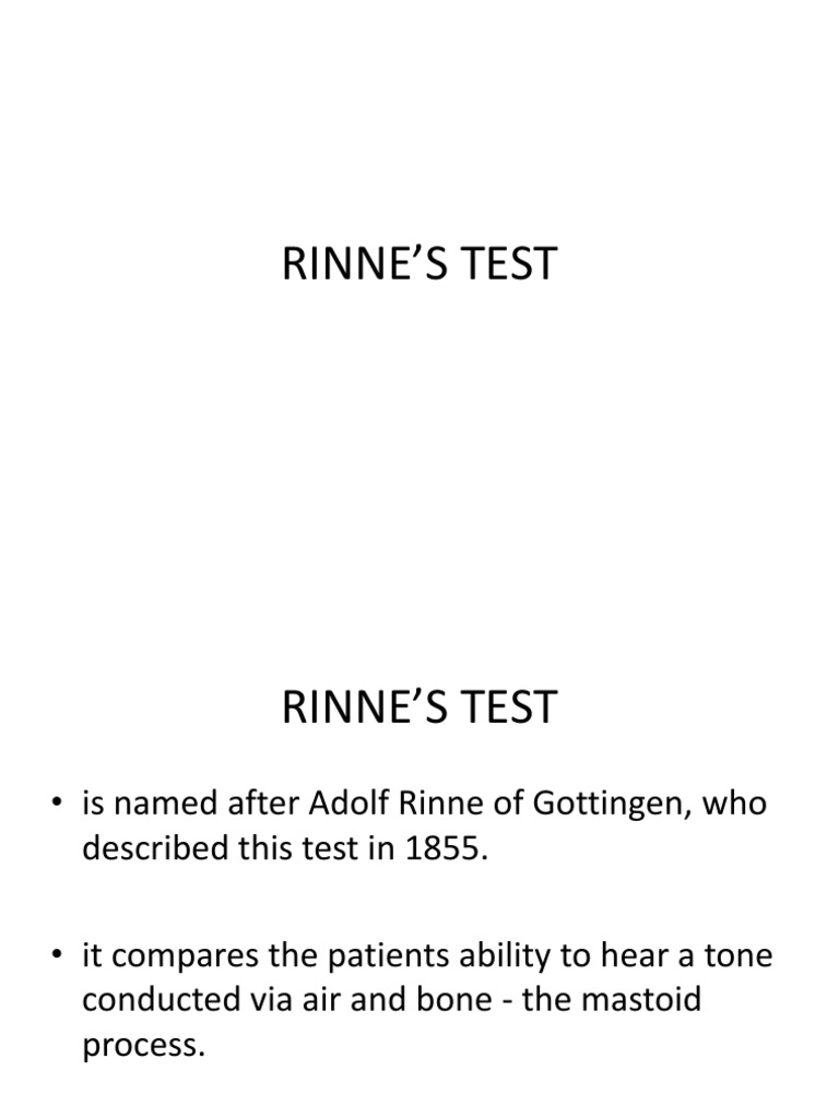 Rinne's Test: Evaluating Hearing Through Air and Bone Conduction | PDF