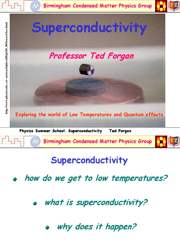 Superconductivity: Professor Ted Forgan | PDF | Superconductivity | High Temperature ...