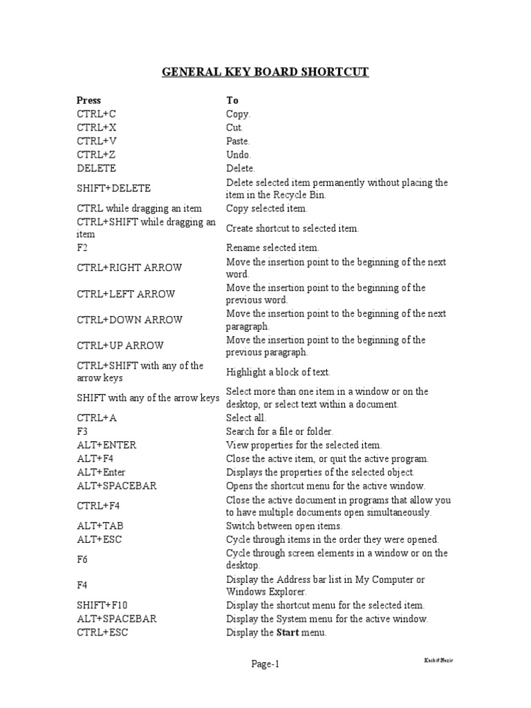 General Key Board Shortcut: Press To | PDF | Software Development ...