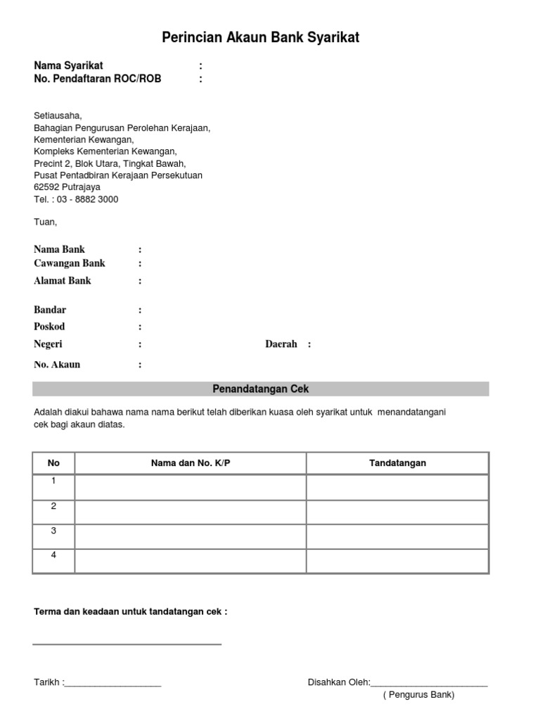 Borang Perincian Akaun Bank - Sijil Mof | PDF