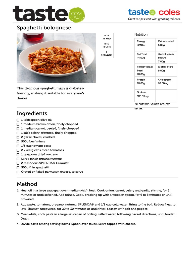 Easy Spaghetti Bolognese Recipe | PDF